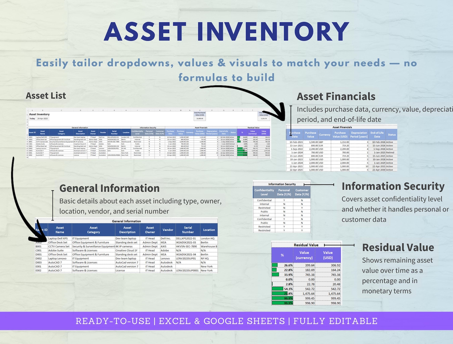 Asset Tracker Template | Asset Inventory Template | Equipment ...