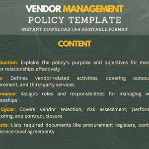 Vendor Management Policy Template | Outsourcing & Procurement | Vendor ...