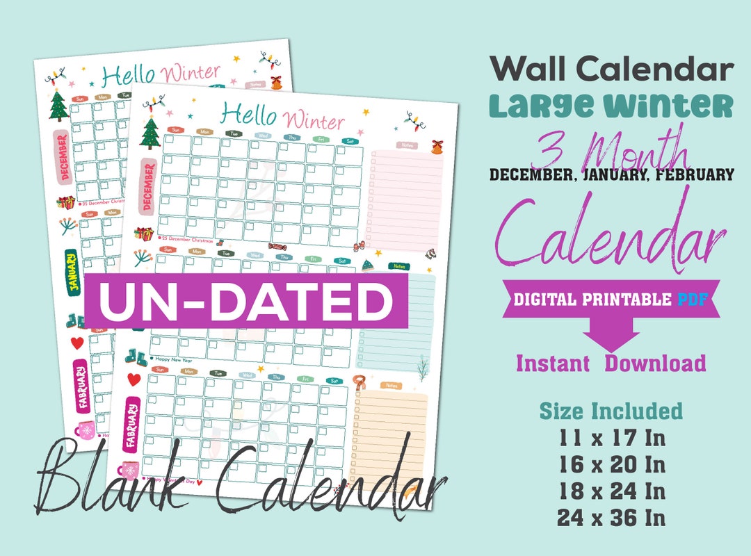 Blank Monthly Calendar, Winter Calendar, Winter Season, Seasonal ...