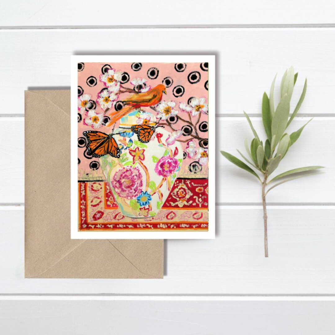 Pretty Notecards Ginger Jar Card Pink Note Cards - Etsy