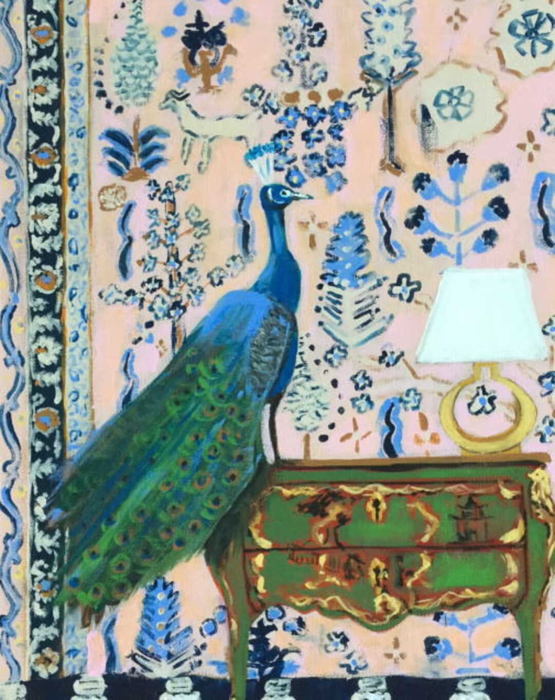 Pink Wall Art Peacock Print Bombay Chest - Etsy