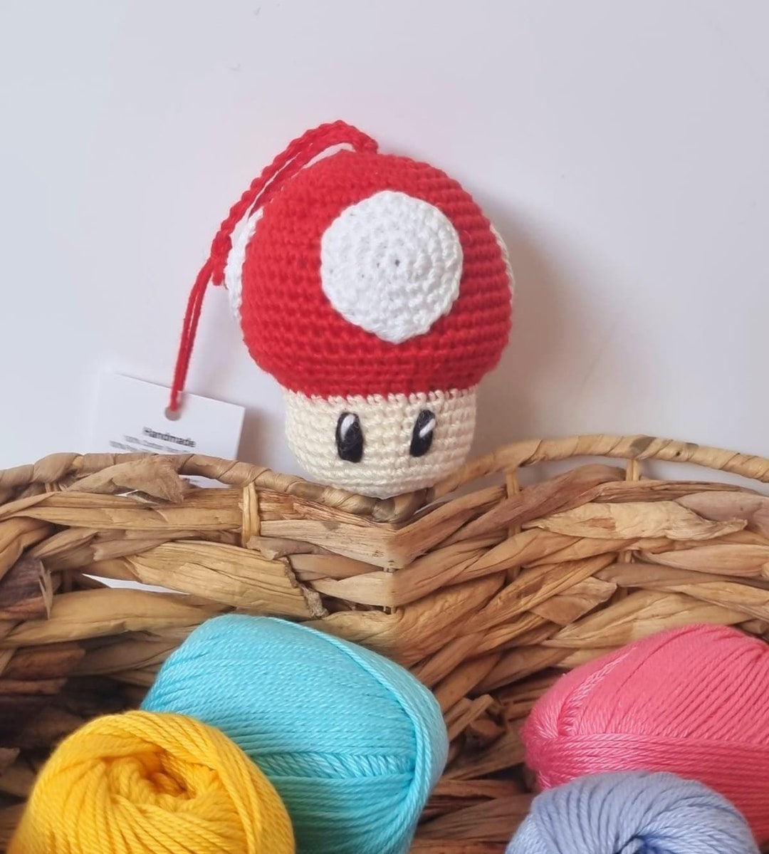 Super Mario Red Mushroom Keychain Crochet, Handmade Amigurumi, Soft ...