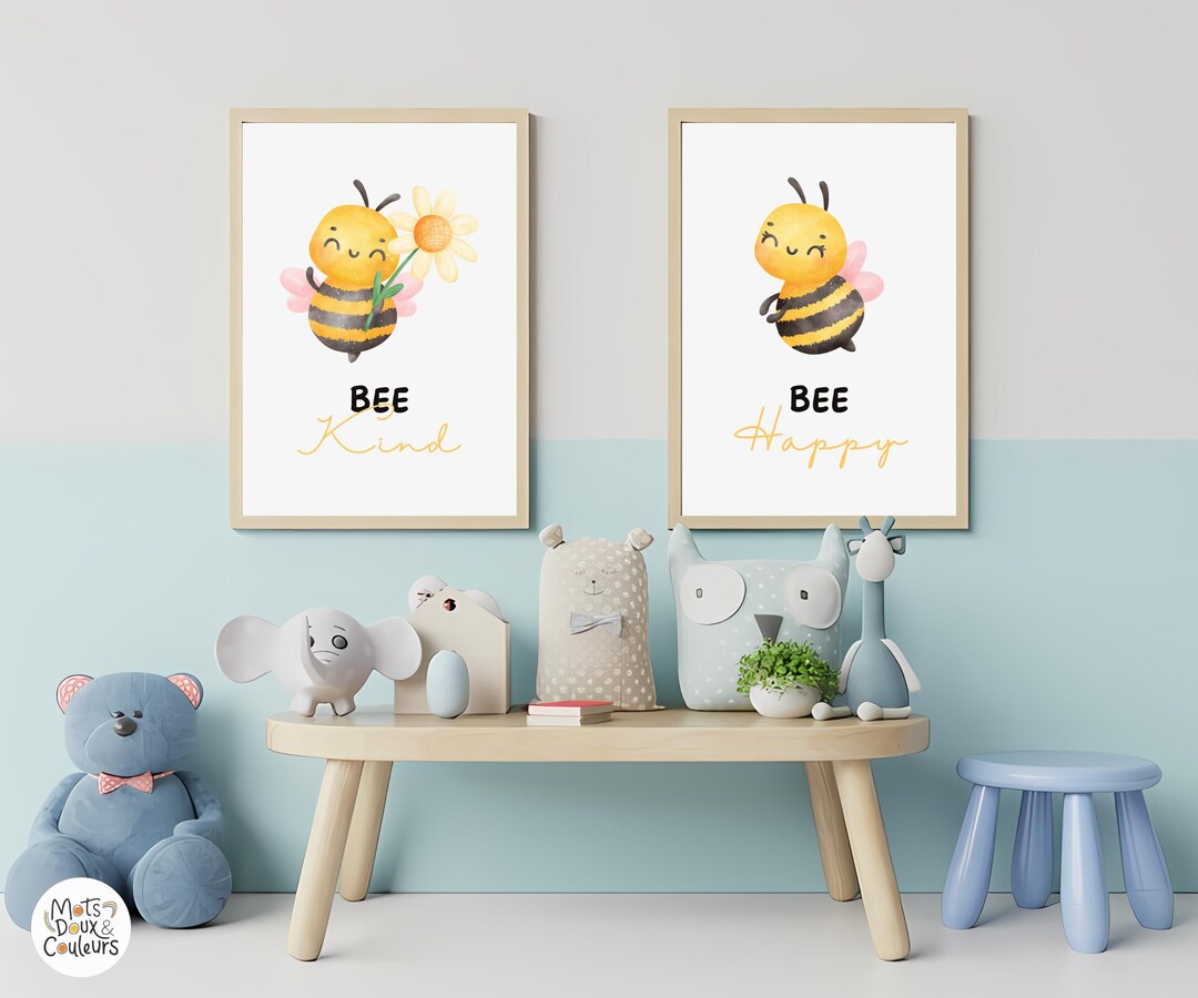 Bee Happy & Bee Kind Poster, Set of 2 Posters, Happy Poster, Kids Room ...