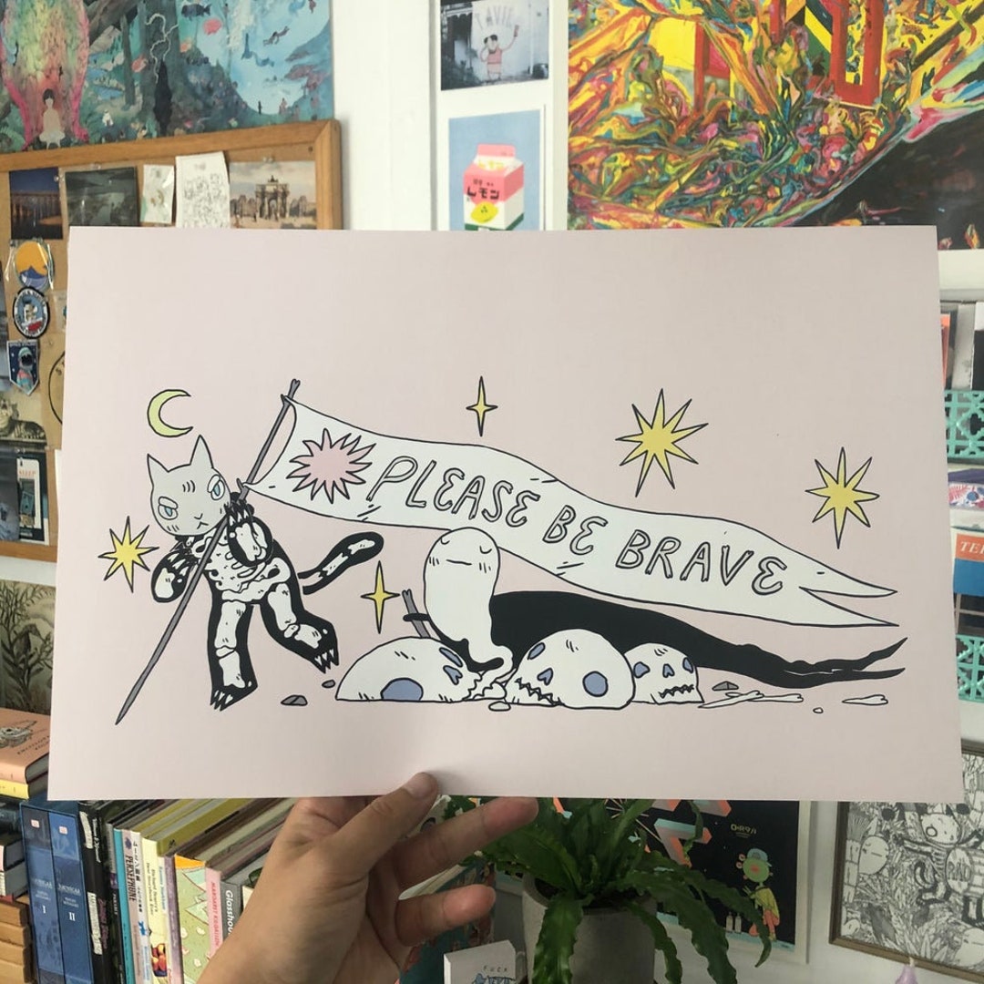 Please Be Brave/cat With Banner Poster by Deth P. Sun - Etsy