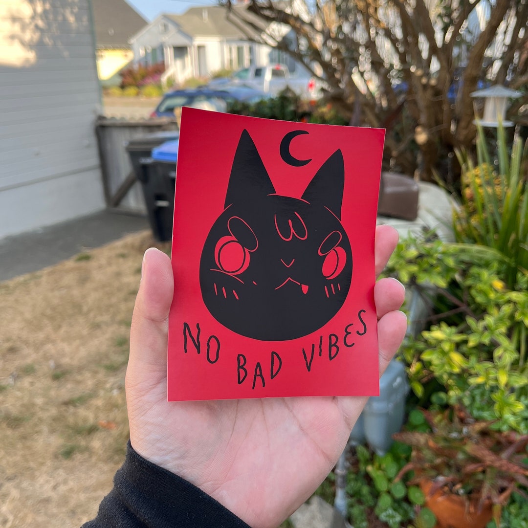 No Bad Vibes Angry Cat Vinyl Bumper Sticker - Etsy