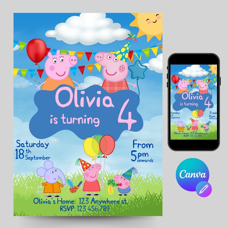 Peppa Pig Invitation - Etsy
