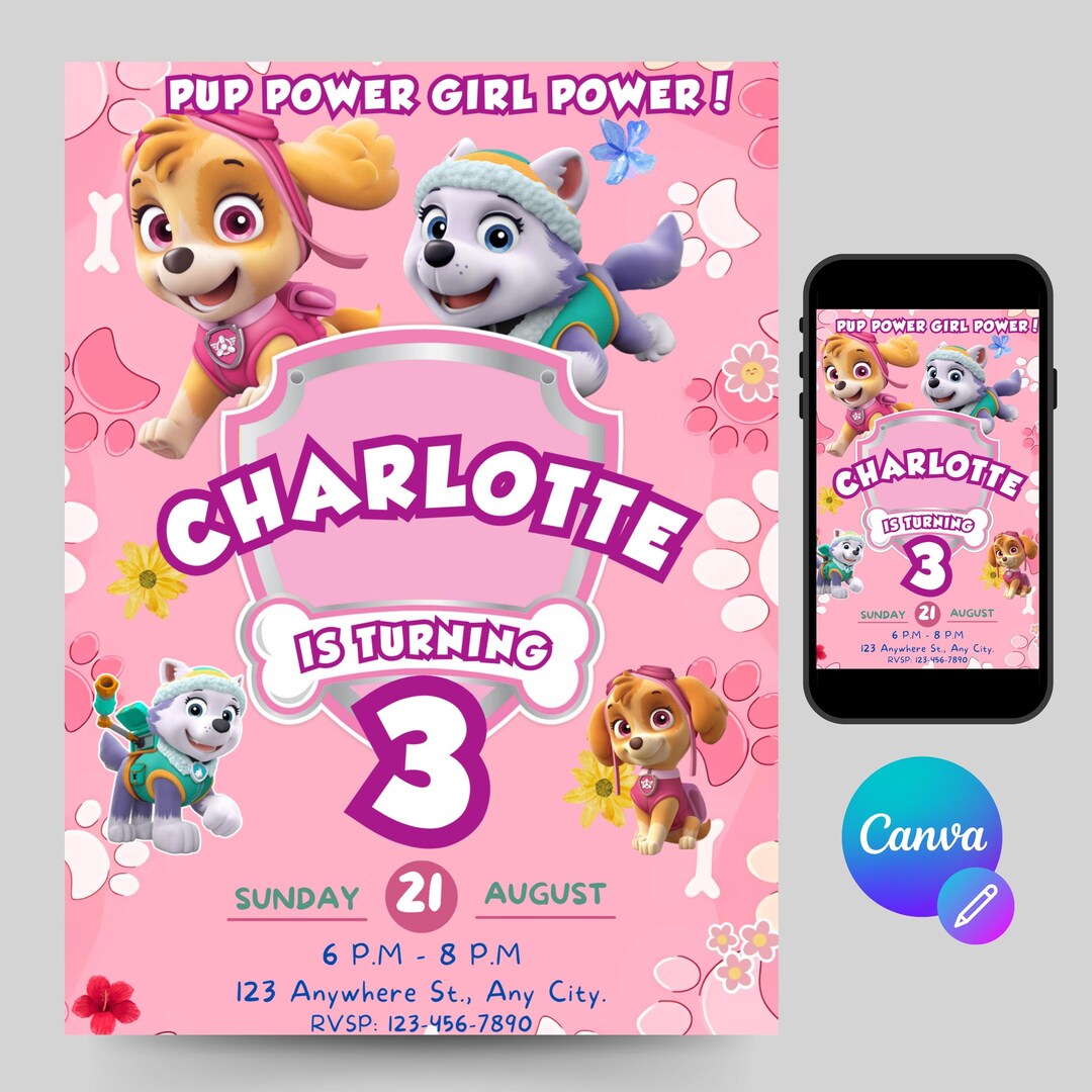 Editable Paw-ty Patrol Invitation, Puppy Patrol and Pup Crew Birthday ...