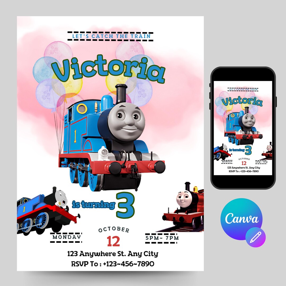 Printable Thomas Train Birthday Invitation, Editable Thomas Party ...