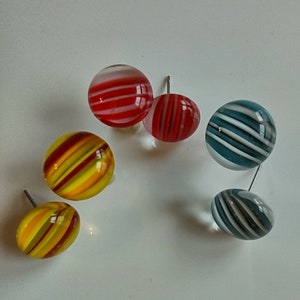 Set of 3 Fused Glass Striped Post Earrings, Striped Stud Earrings, Gift ...