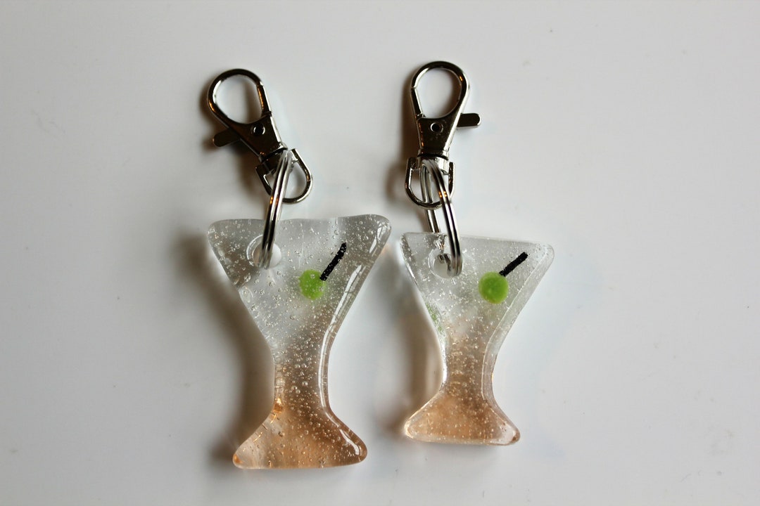 Martini Glass Keychain, Bar Key Ring, Martini Glass, Fused Glass ...