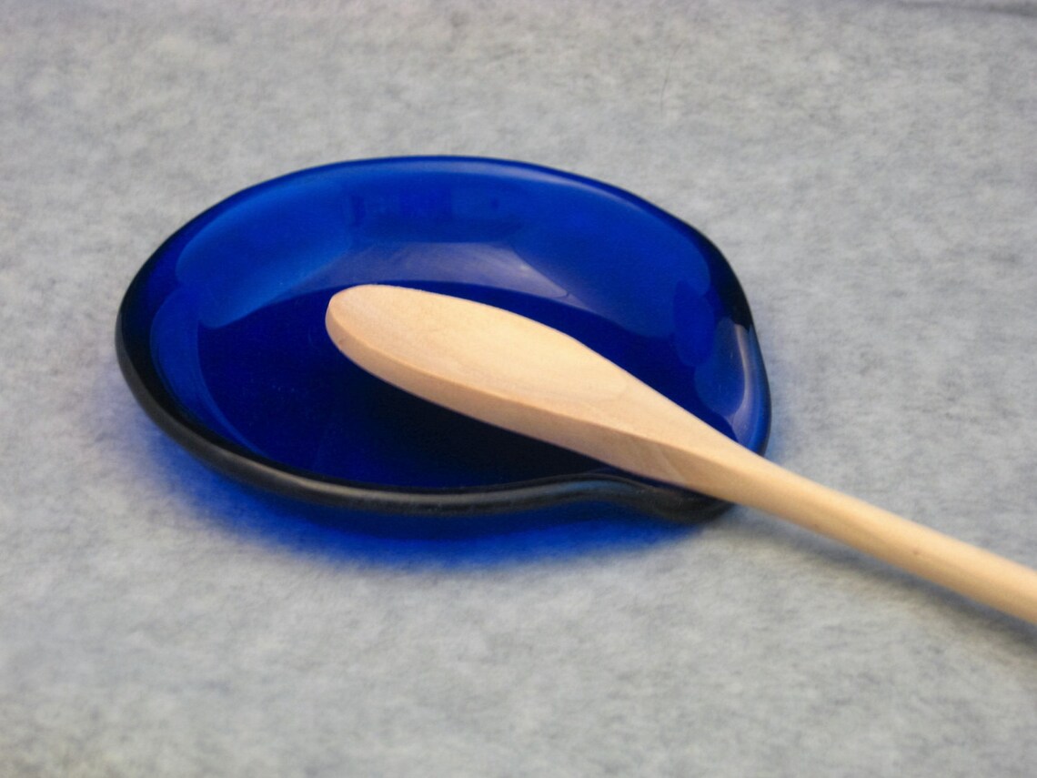 Dark Blue Spoon Rest Round Fused Glass Spoon Rest Spoon - Etsy