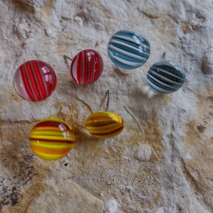 Set of 3 Fused Glass Striped Post Earrings, Striped Stud Earrings, Gift ...