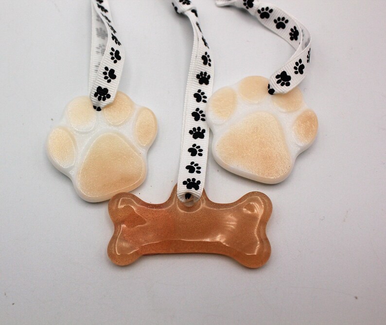 Dog Paw and Dog Bone Fused Glass Christmas Tree Ornaments Set | Etsy