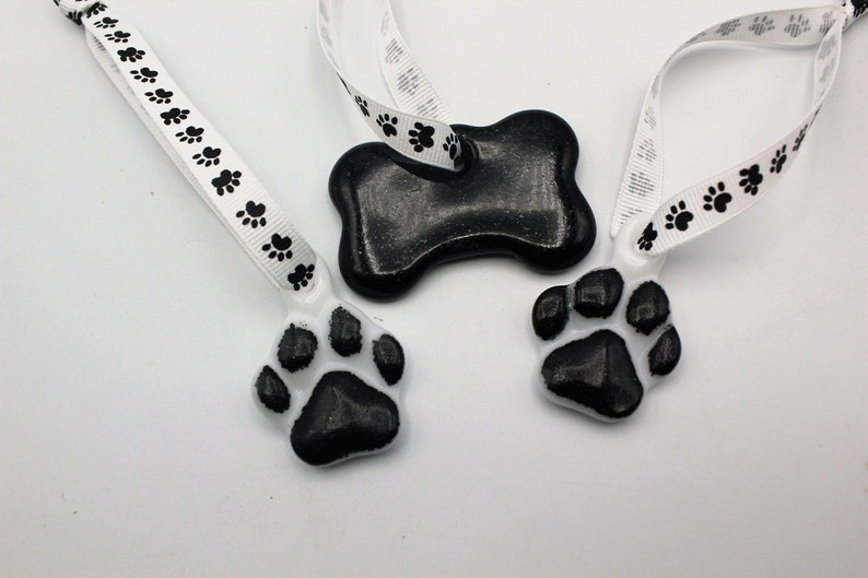 Dog Paw and Dog Bone Fused Glass Christmas Tree Ornaments Set | Etsy