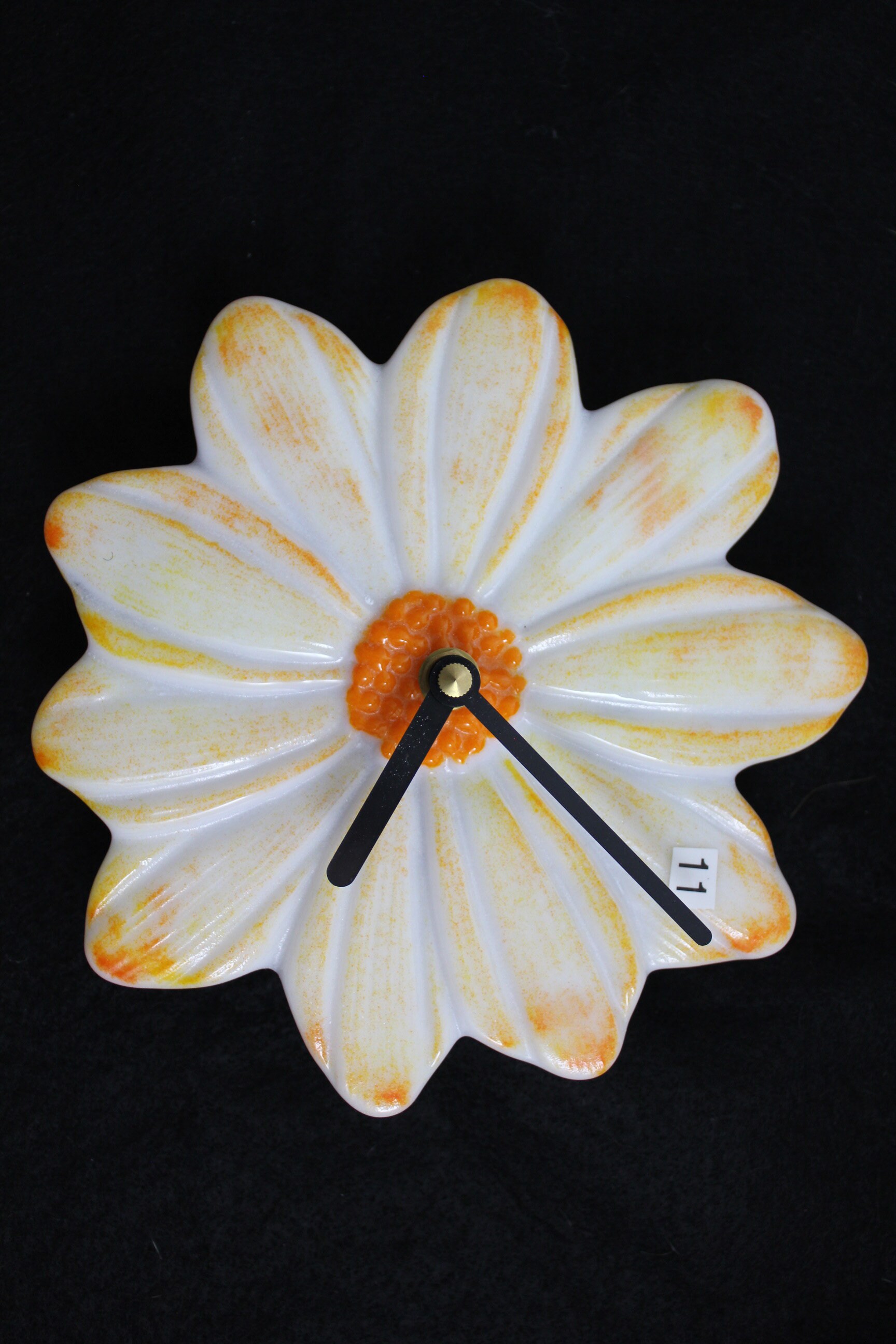 White Daisy Flower Clock, White and Orange Flower Clock, Fused Glass ...