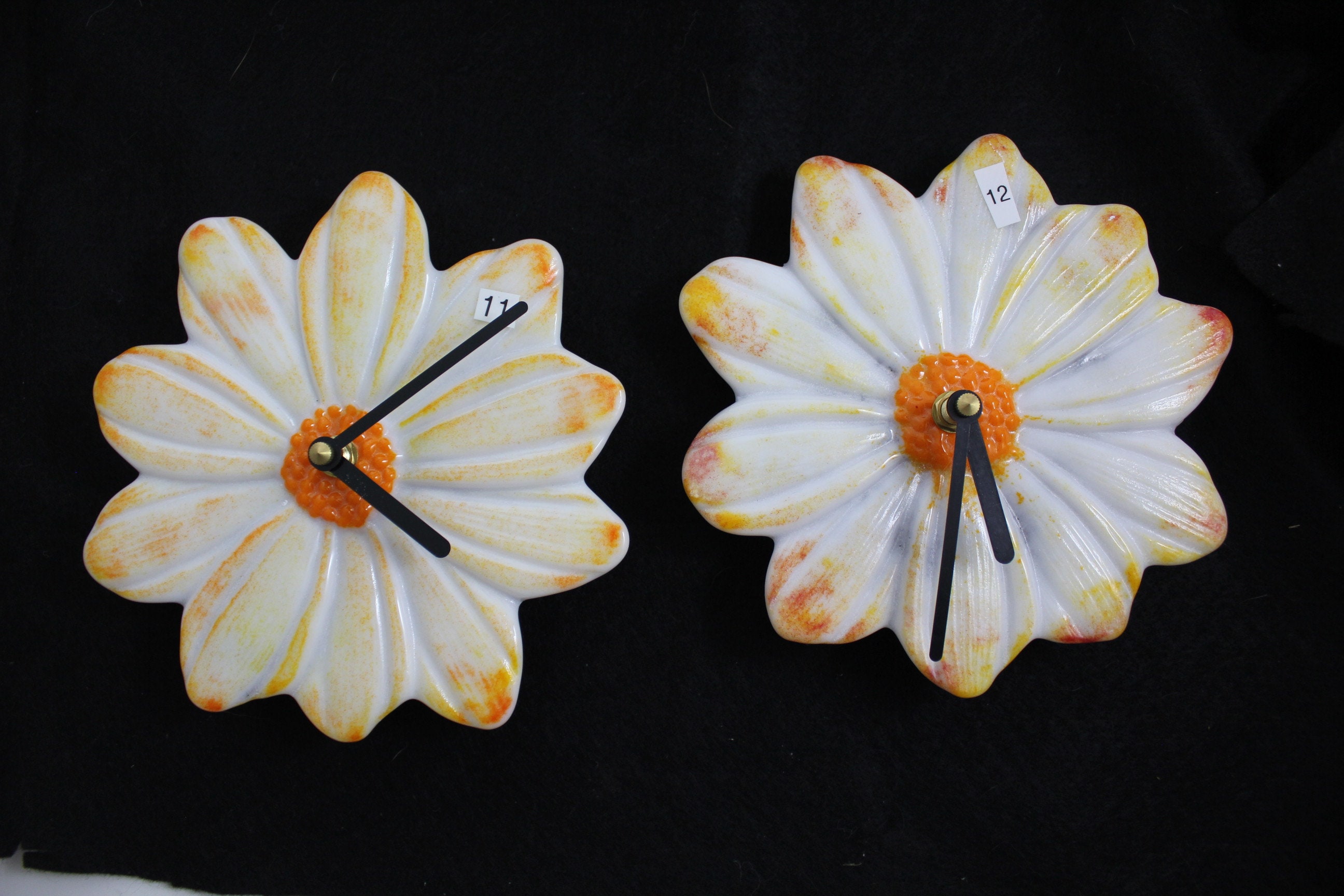 White Daisy Flower Clock, White and Orange Flower Clock, Fused Glass ...