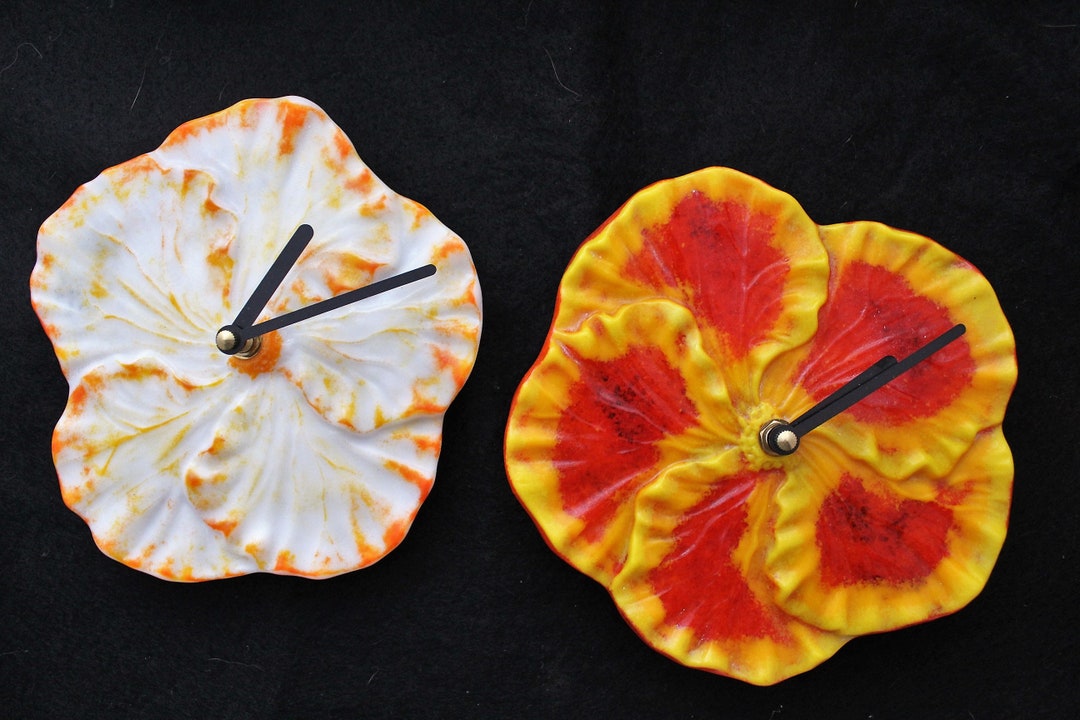 Hibiscus Flower Clock, White Flower Clock, Fused Glass Clock, Yellow ...