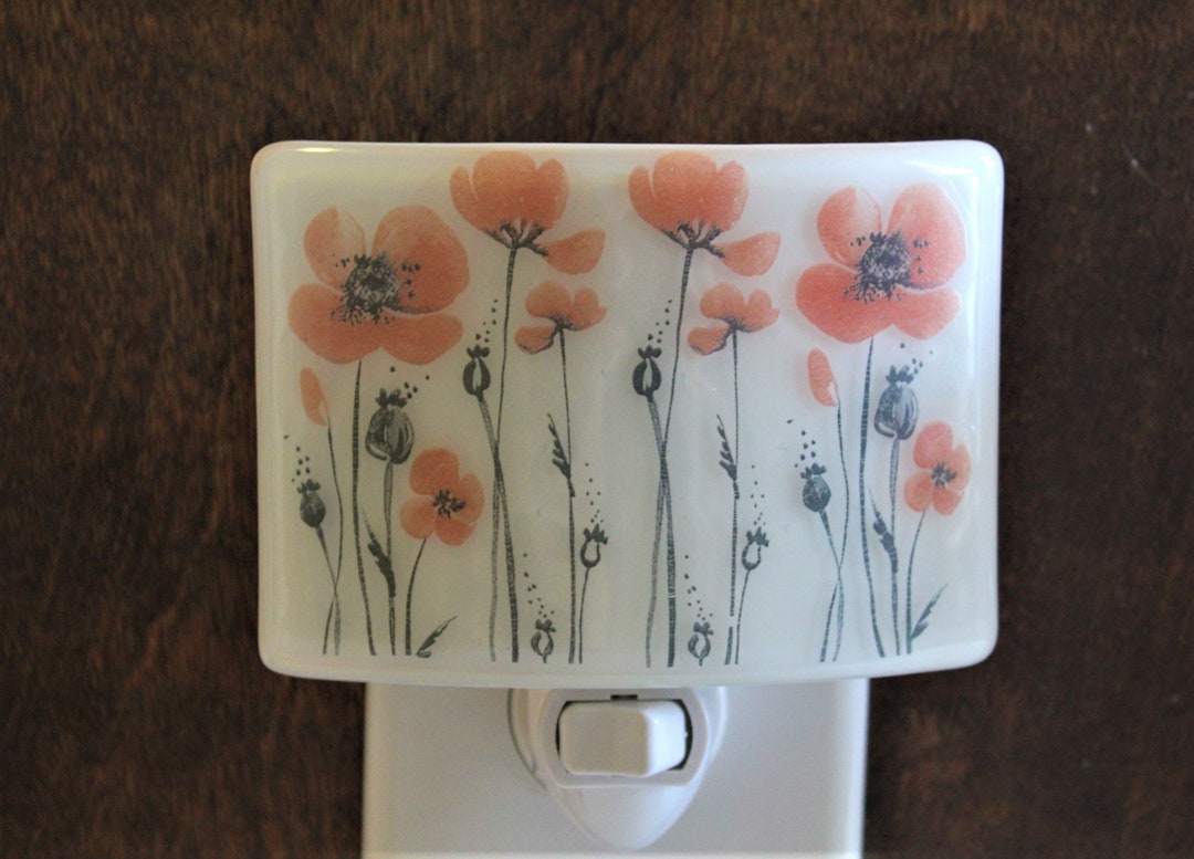 Poppy Night Light, Fused Glass Flower Night Light, Nightlight, Gift for ...