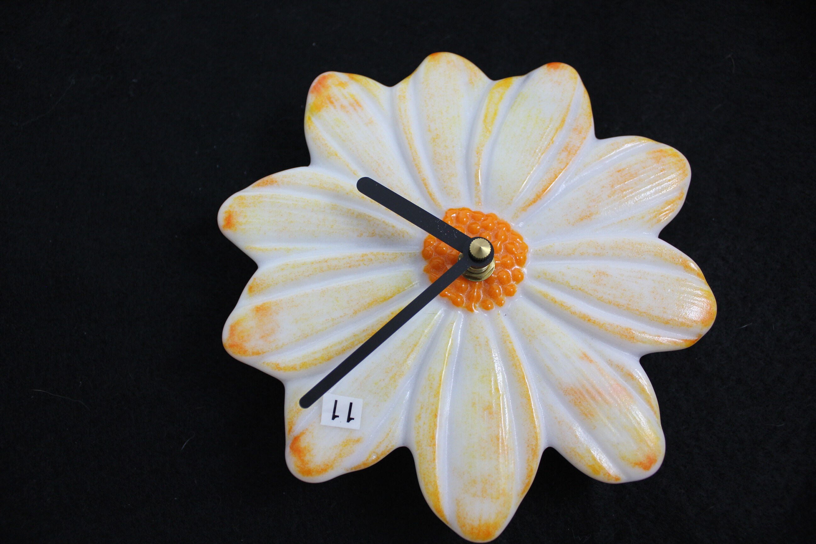 White Daisy Flower Clock, White and Orange Flower Clock, Fused Glass ...