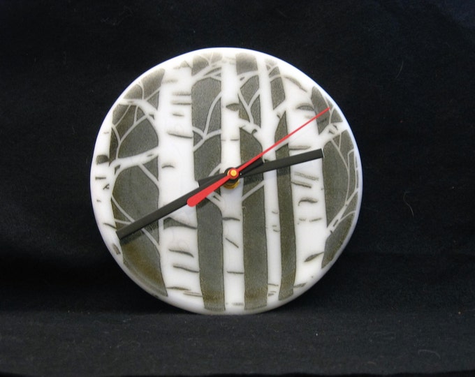 Aspen Tree, Birch Tree, Fused Glass Aspen Tree Clock, Black and White ...
