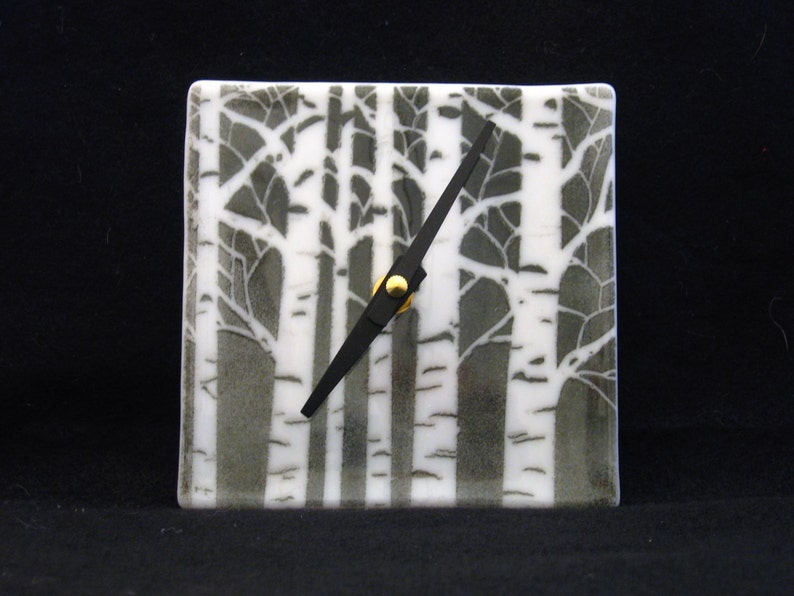 Birch Tree, Aspen Tree, Fused Glass Aspen Tree Clock, Black and White ...