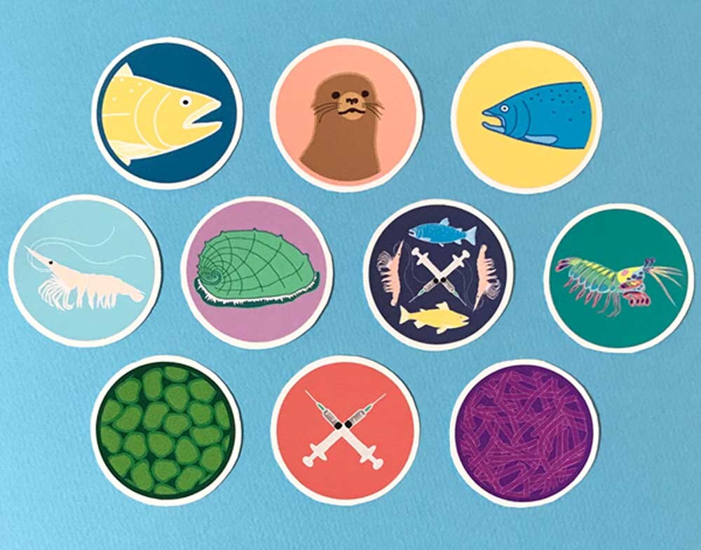 Marine Biology Sea Life Aquaculture Sticker Set Fish Disease ...