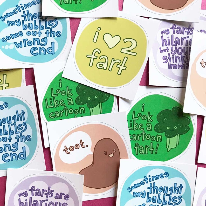 Fart Sticker Pack Five Flatulence Stickers Gross Silly - Etsy