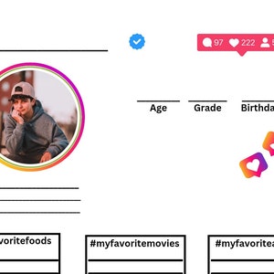 Printable Get to Know Me, All About Me Instagram Profile Worksheet - Etsy