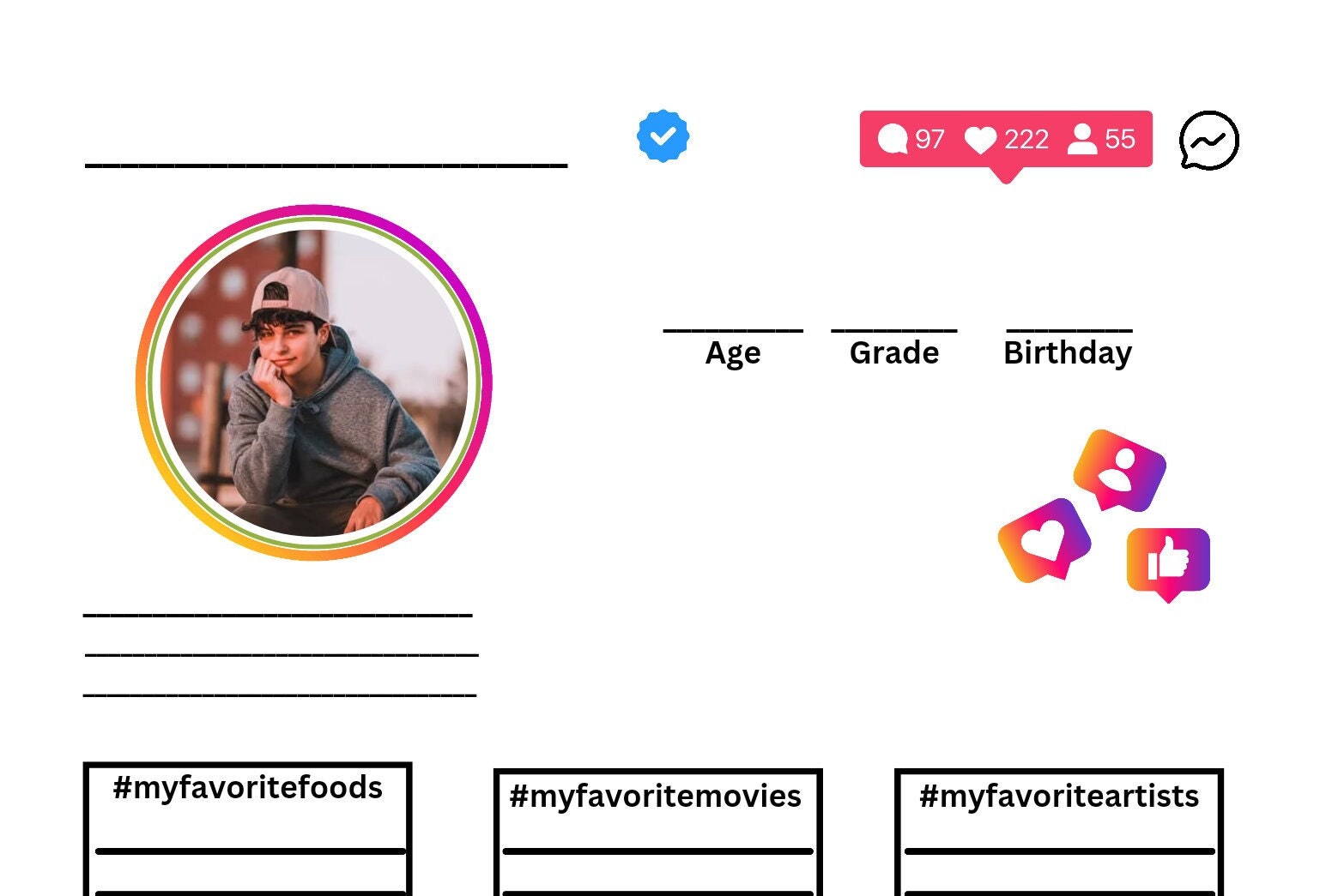 Printable Get to Know Me, All About Me Instagram Profile Worksheet - Etsy