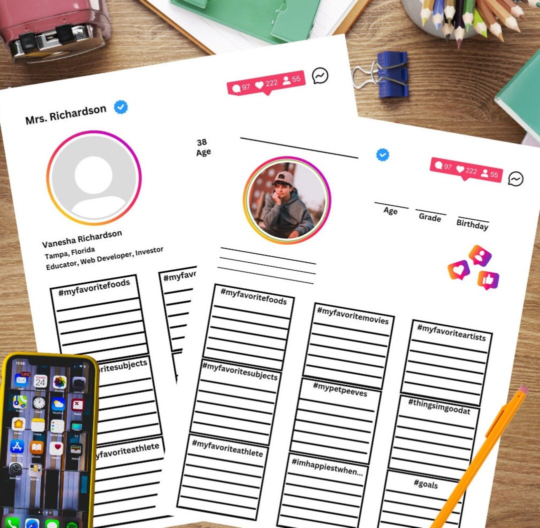 Printable Get to Know Me, All About Me Instagram Profile Worksheet - Etsy
