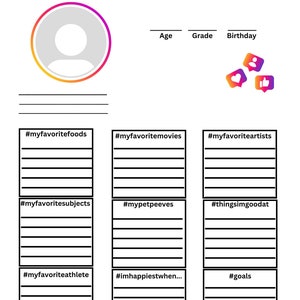 Printable Get to Know Me, All About Me Instagram Profile Worksheet - Etsy