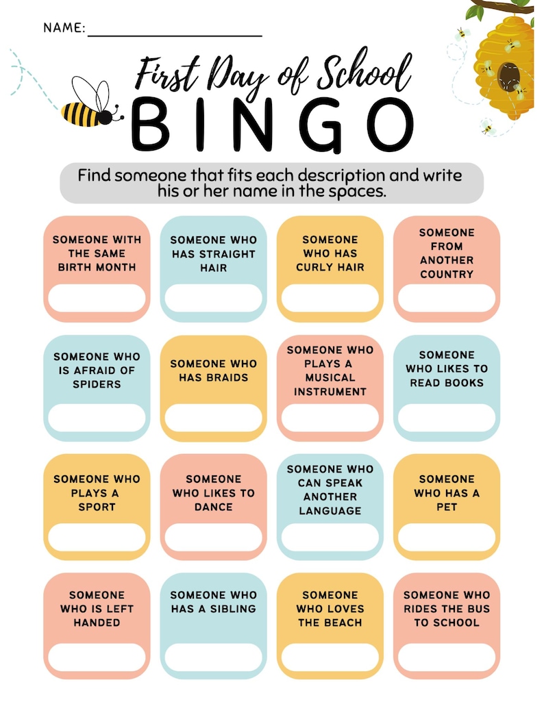 First Day of School Bingo (nontraditional Bingo Game) - Etsy