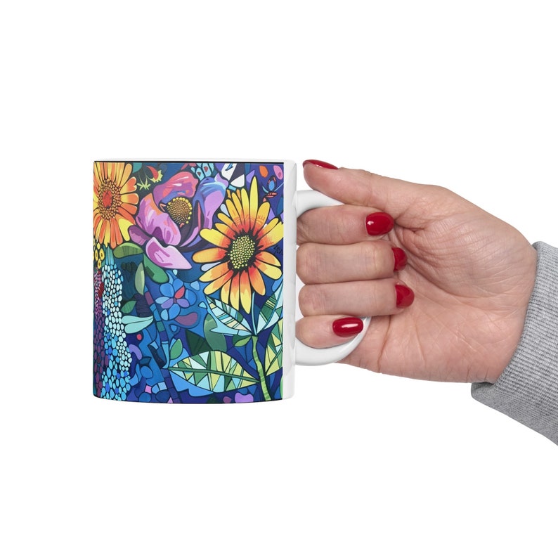 Flower Art Print Mug Botanical Floral Design Coffee Cup Vibrant Nature ...