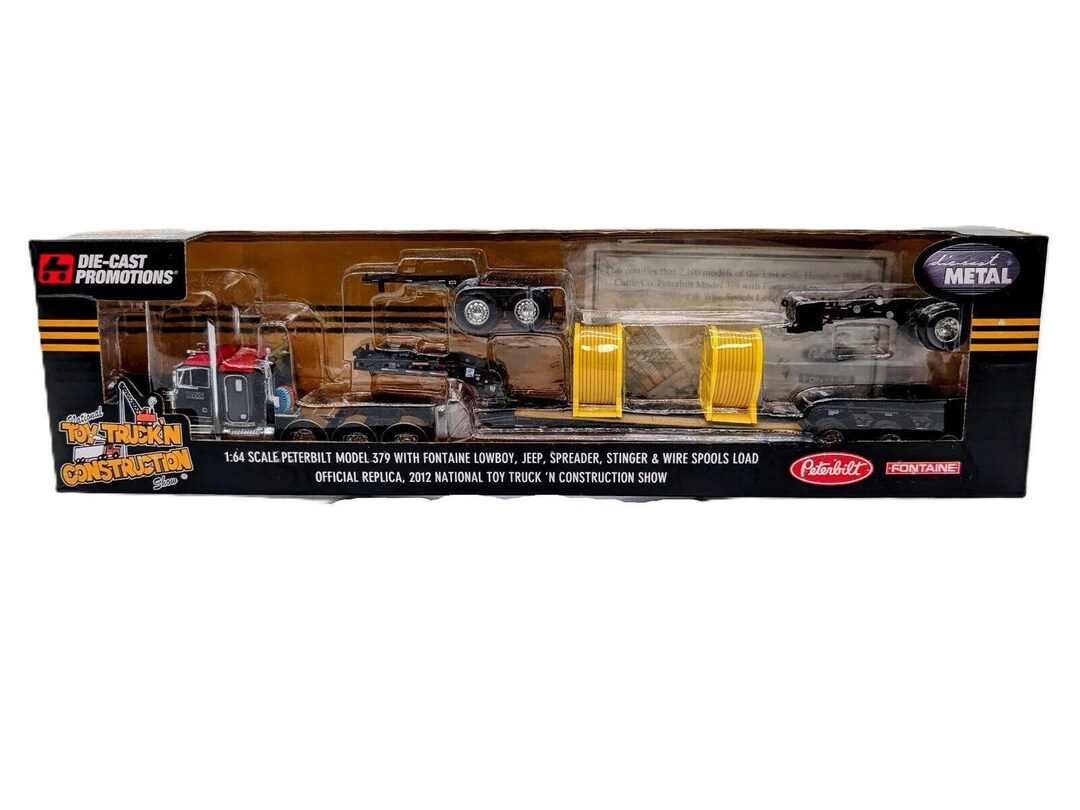 1/64 HWC Peterbilt Model 379 W/ Fontaine Lowboy & Wire Spools Load by ...