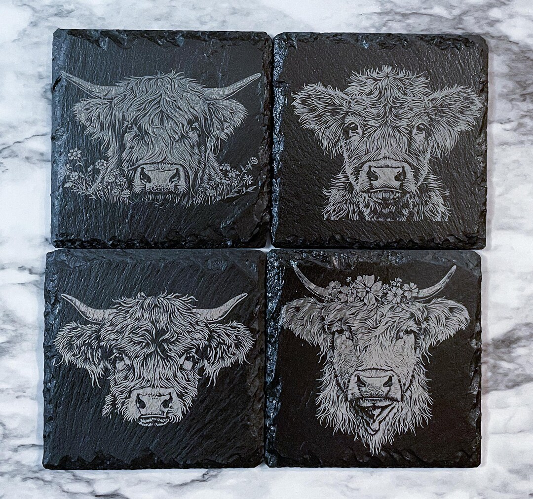 Highland Cow Slate Coaster Set Perfect Gift for Cow Lovers Rustic ...