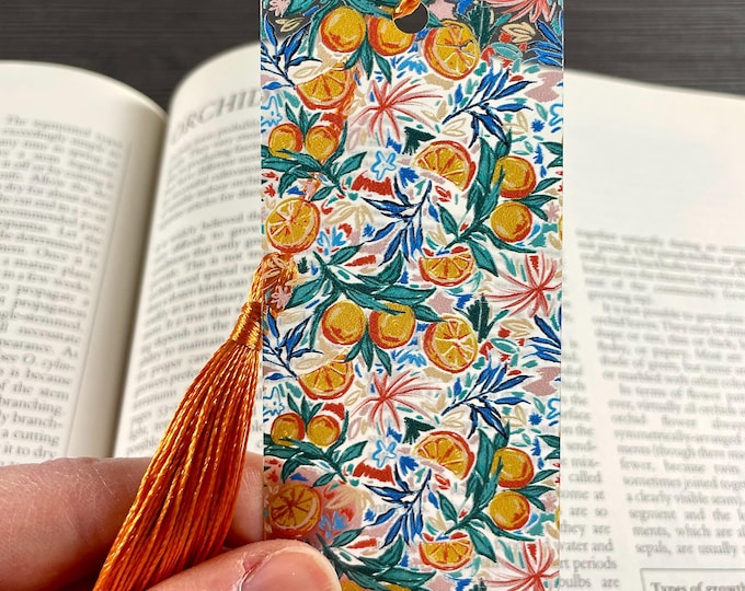 Orange Bookmark With Tassel, Custom Fruit Bookmark, Colourful Aesthetic ...