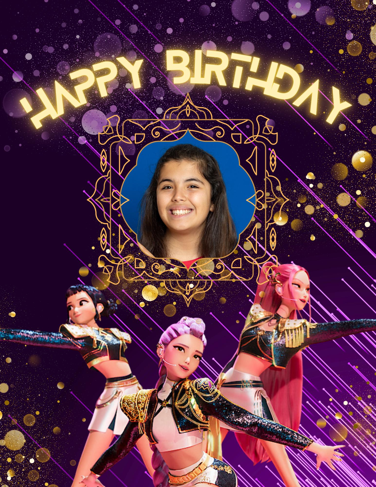 Kpop Demon Hunters HUNTRIX: Birthday Invitation Golden Design (digital ...