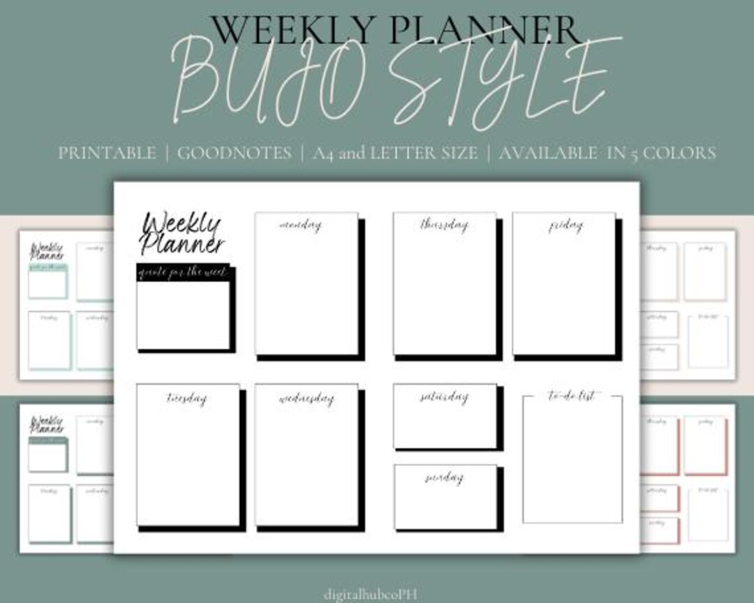 Bujo Style Weekly Planner, Printable Weekly Planner, Student Weekly ...