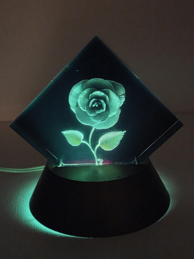 1950s MCM Lucite Rose Night Light – Green Yellow Reverse Carving Brass ...