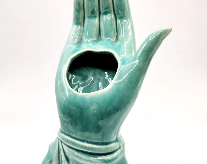 Vintage MCM Mccoy Hand Ceramic Planter Vase Glazed Teal Green Madenin ...