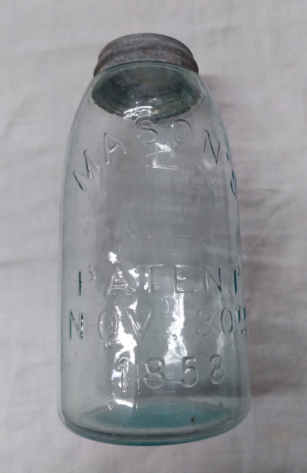 Mason Circle Keystone Antique Fruit Jar Nov 30th 1858 Rare Blue Glass ...