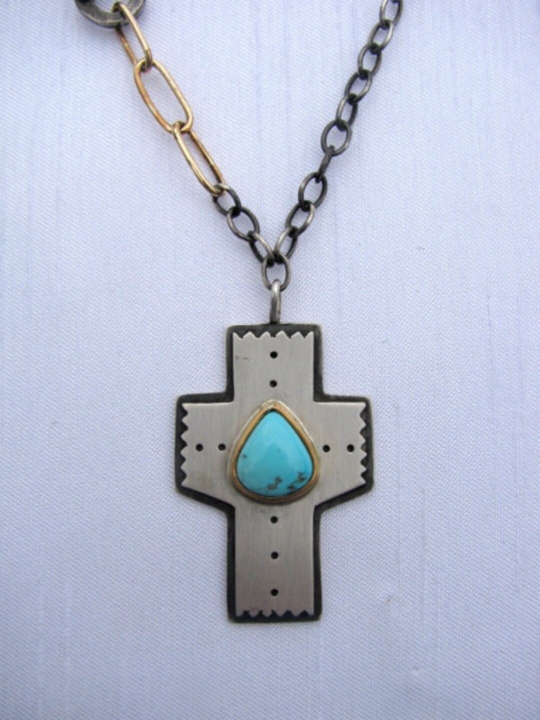 Unique Turquoise Cross, Sterling and 14k Gold Filled, Southwest Style ...