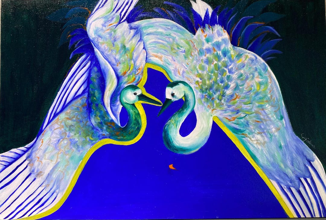 Cranes in Love Original Oil Painting of Crane Bird on Canvas, Size ...