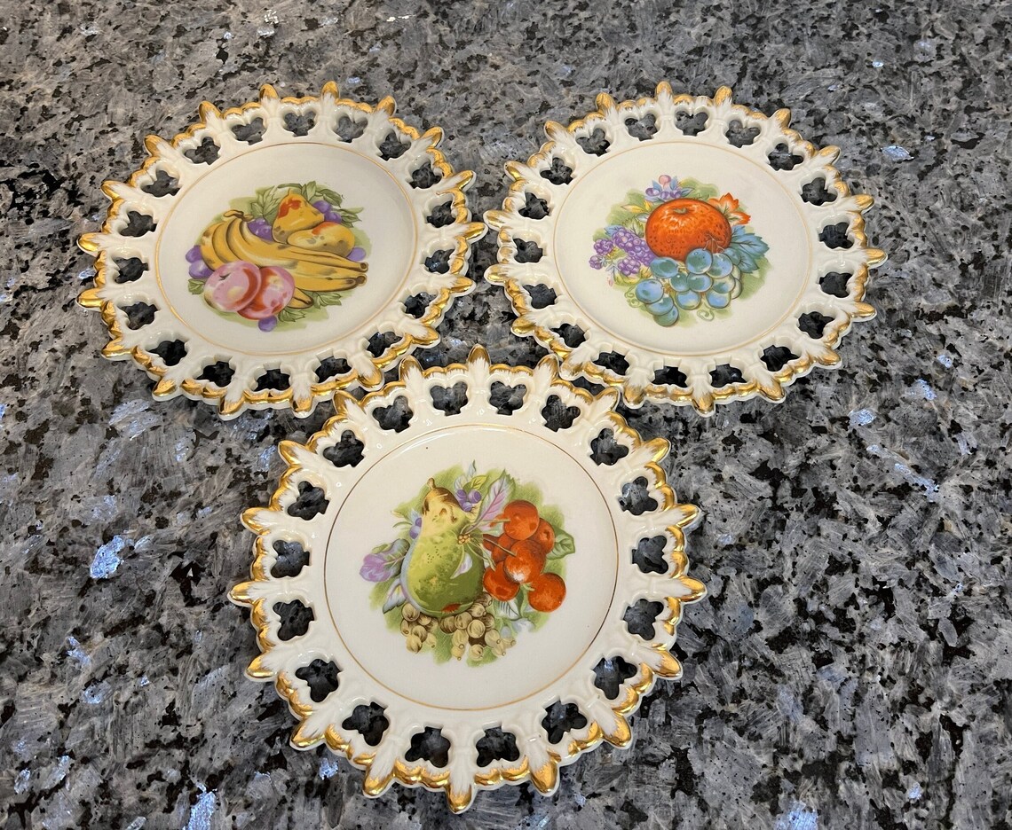 Vintage Hand Painted China Fruit With Gold Trim Decorative by Giftcraft ...