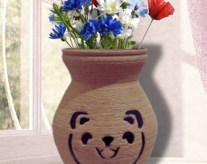 3D Printed Whimsical Wooden Bear Vase - Etsy