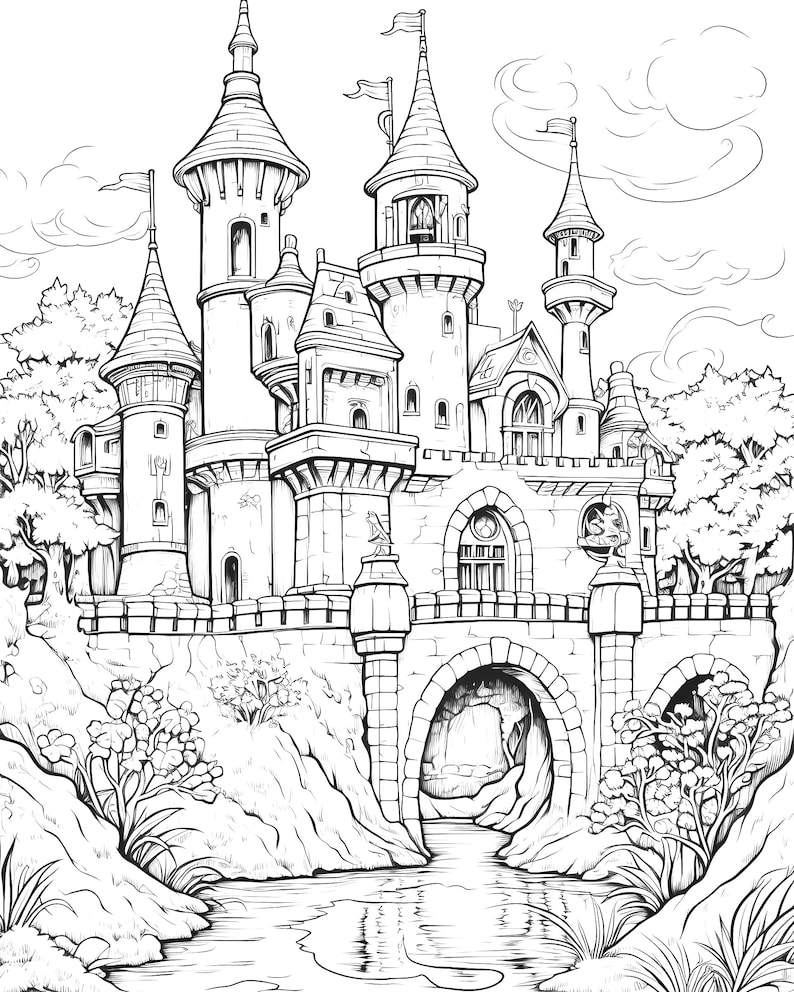 100 Castles to Color - Etsy