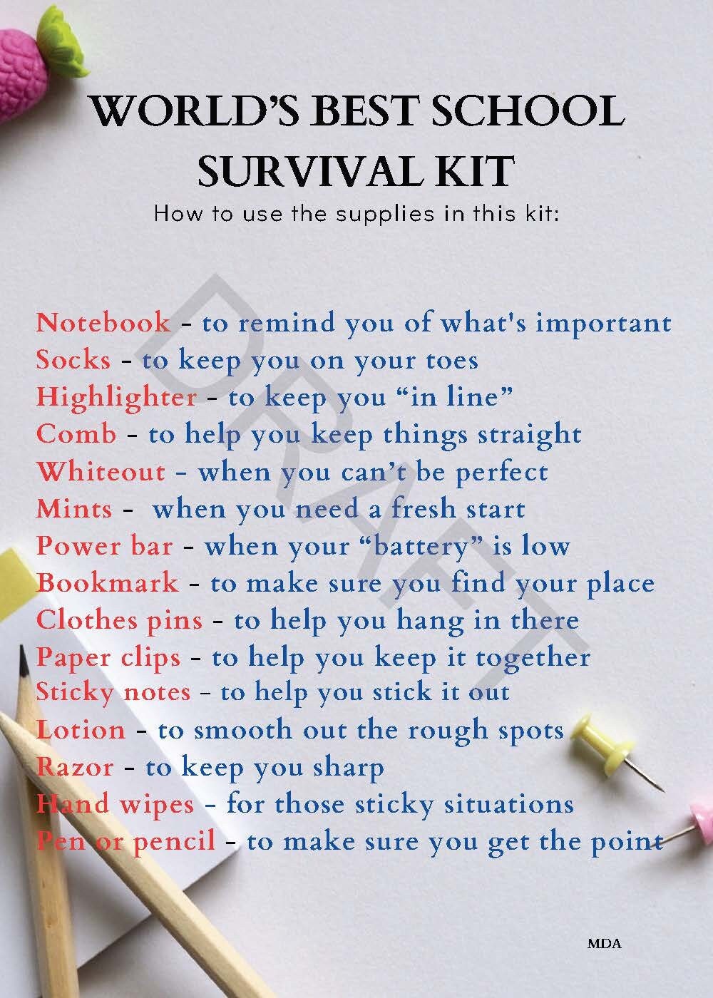 World's Best School Survival Kit List, Back to School Survival Kit ...