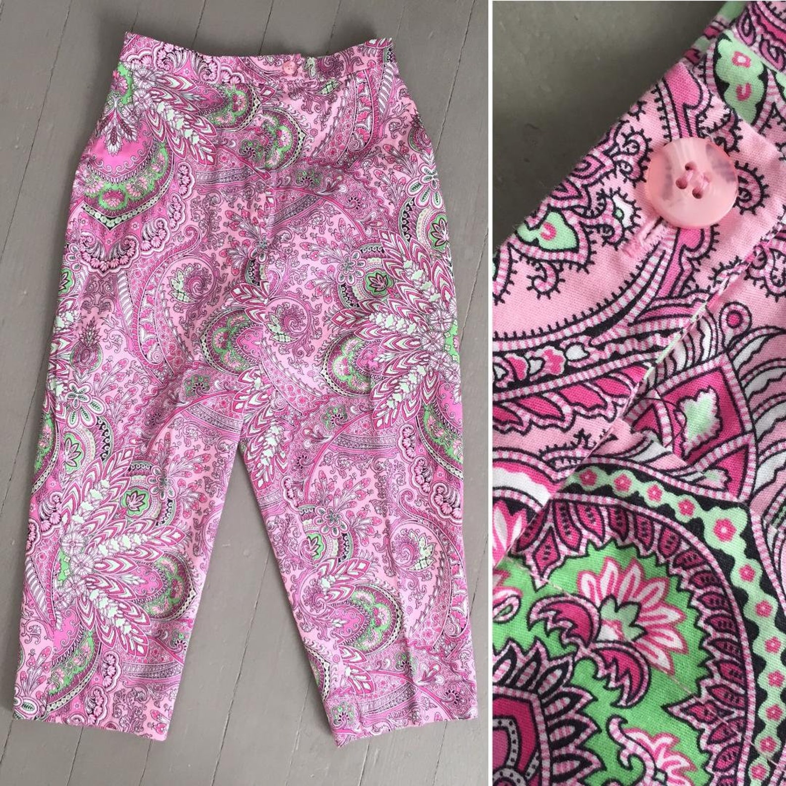 1990s Young Vintage Pink Paisley Clamdiggers Capris Briggs New York 8 ...