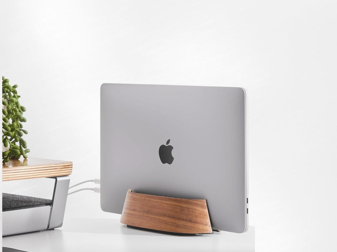Maple Wood Vertical Laptop Stand – Adjustable & Space-saving Laptop ...