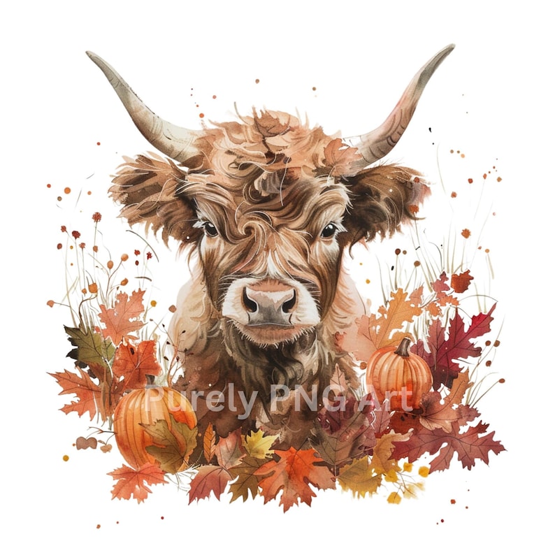 Fall Highland Cow PNG Download, Cute Highland Cow Clipart File ...